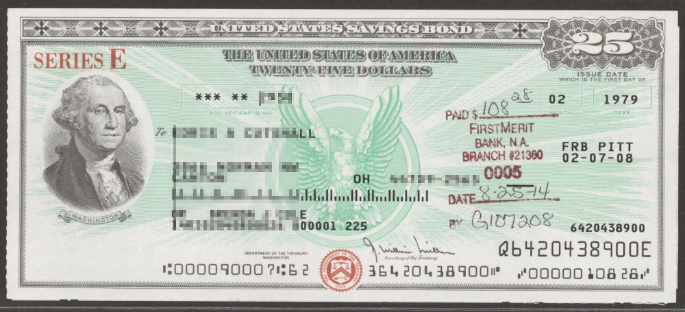 United States Savings Bond, Series E, 02/1979 $25, Washington Open Red ...