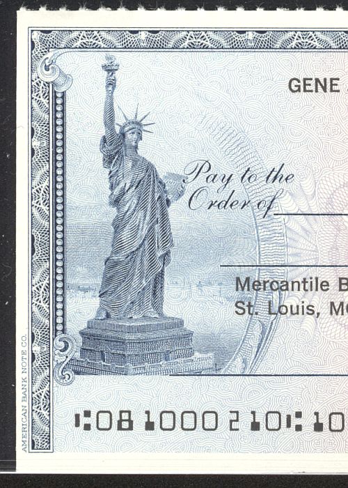 NEW - ABNC Custom-Made Engraved Check - Gene Hessler; Mercantile Bank ...