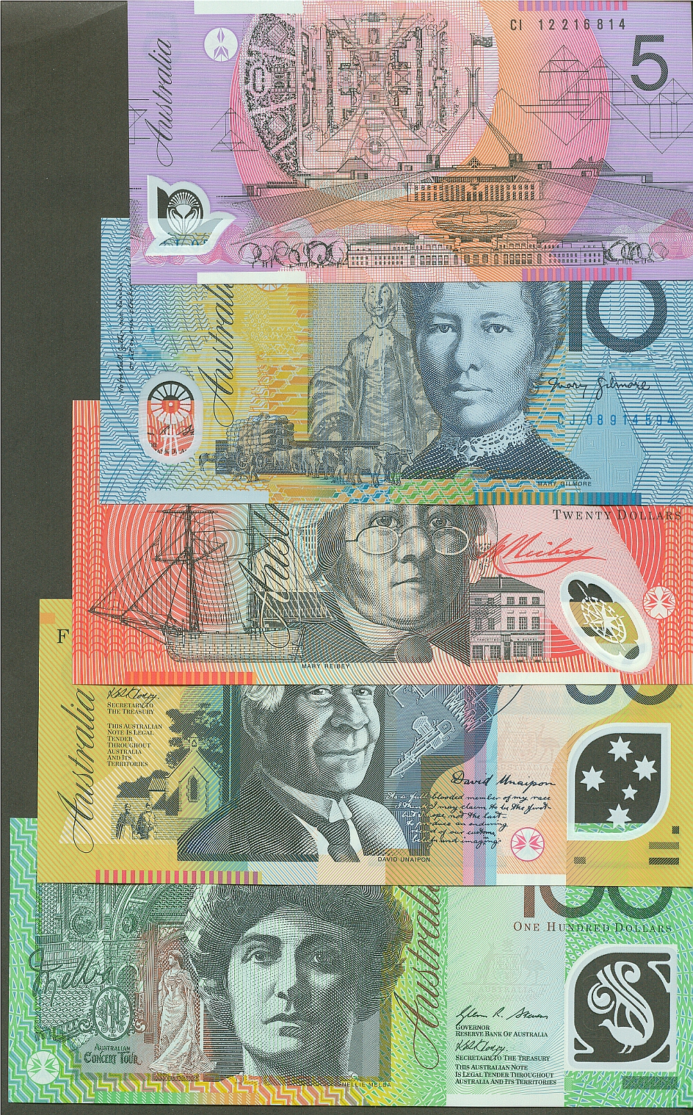 NEW - Australia, (2008-2012) Polymer Note Set, $5-$10-$20-$50 & $100, GemCU
