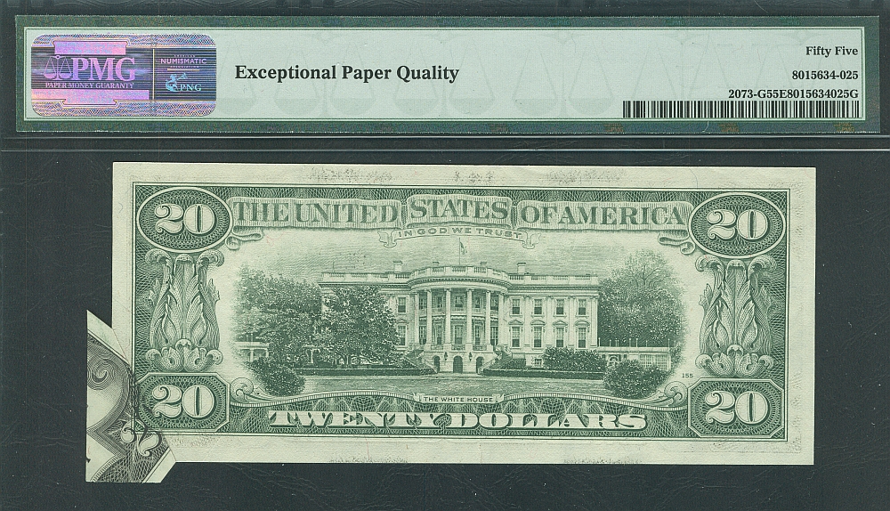 Butterfly Fold Error, 1981 $20 FRN, Fr.2073-G, ChAU, PMG55-EPQ