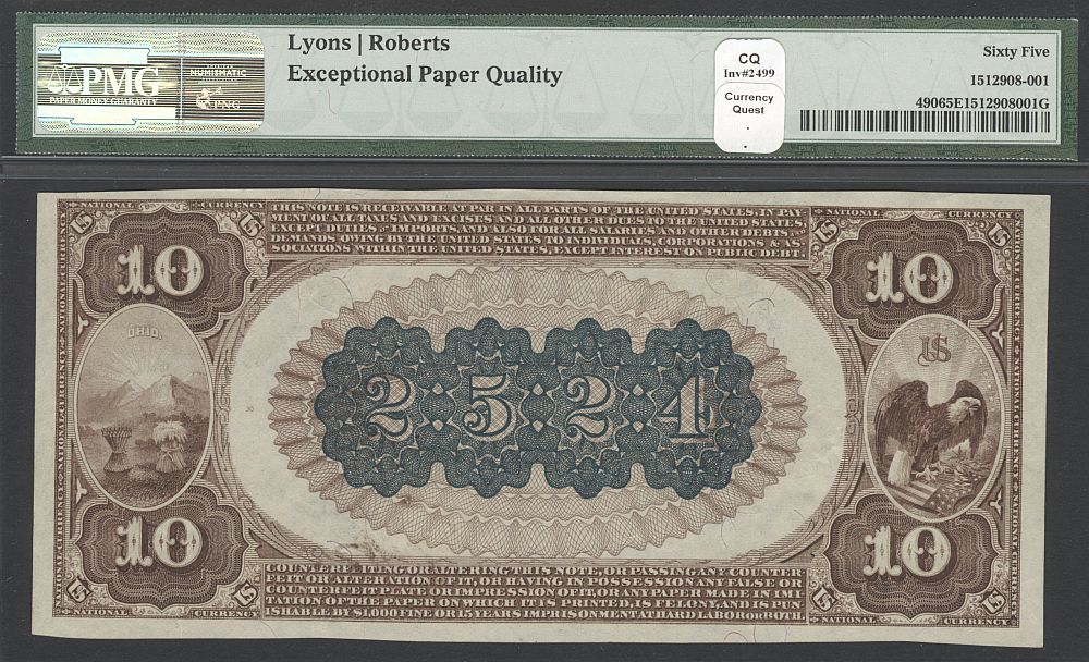 Cincinnati, OH, Ch.#2524, Fr.490, 1882BB $10 The German National Bank ...