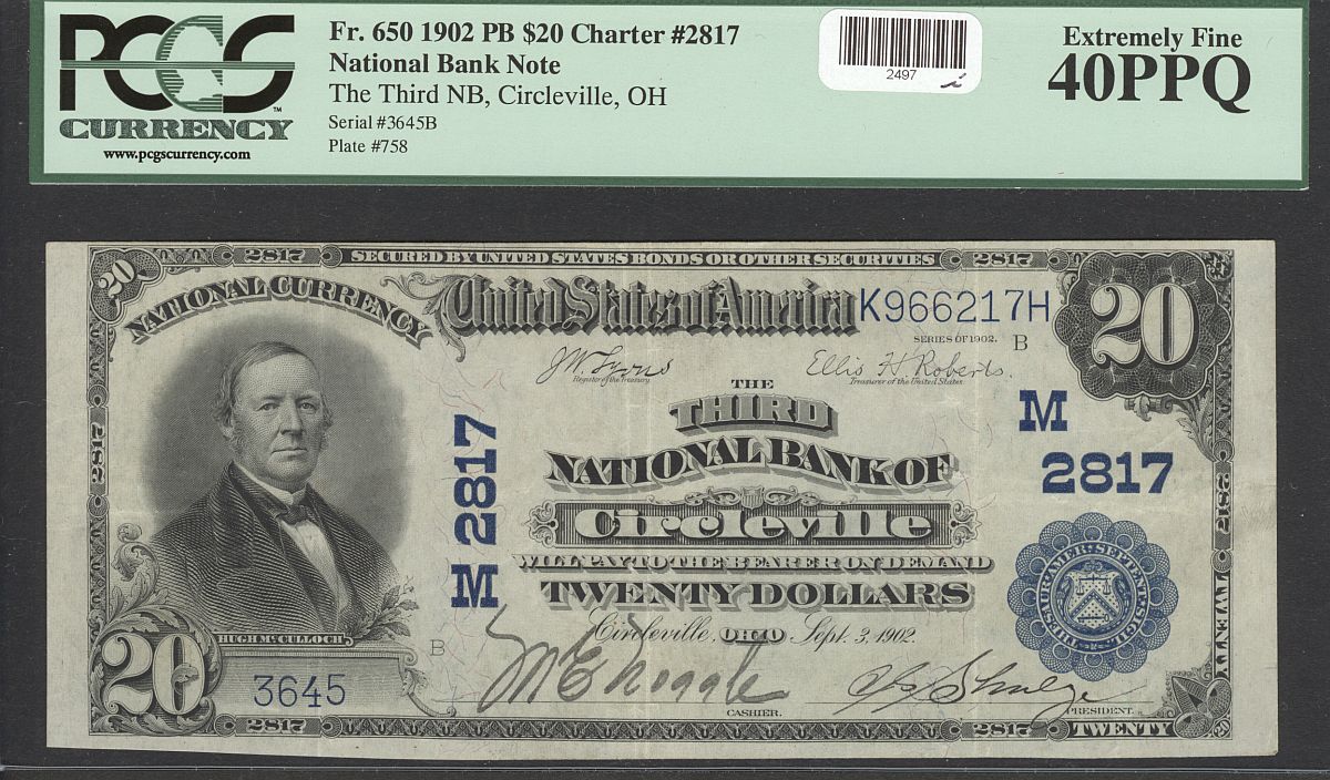 Circleville, OH, Charter #2817, Third NB 1902PB $20, PCGS40-PPQ