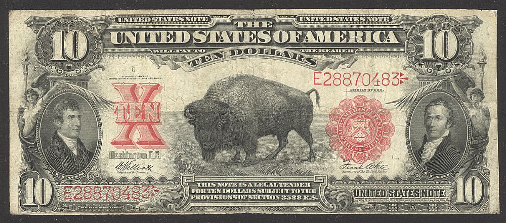 Fr.121, 1901 $10 Legal Tender "Bison Note", E28870483, VF
