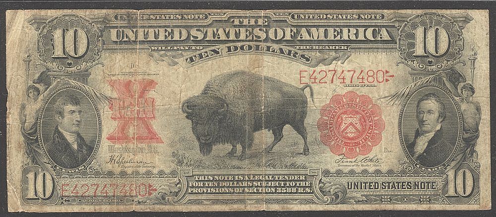 NEW - Fr.122, 1901 $10 Legal Tender "Bison" Note, E42747480