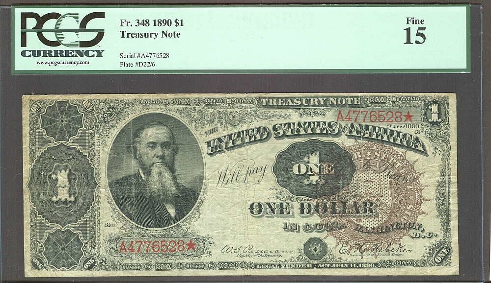 Fr.348, 1890 "Ornate Back" $1 Treasury Note, Fine, PCGS-15