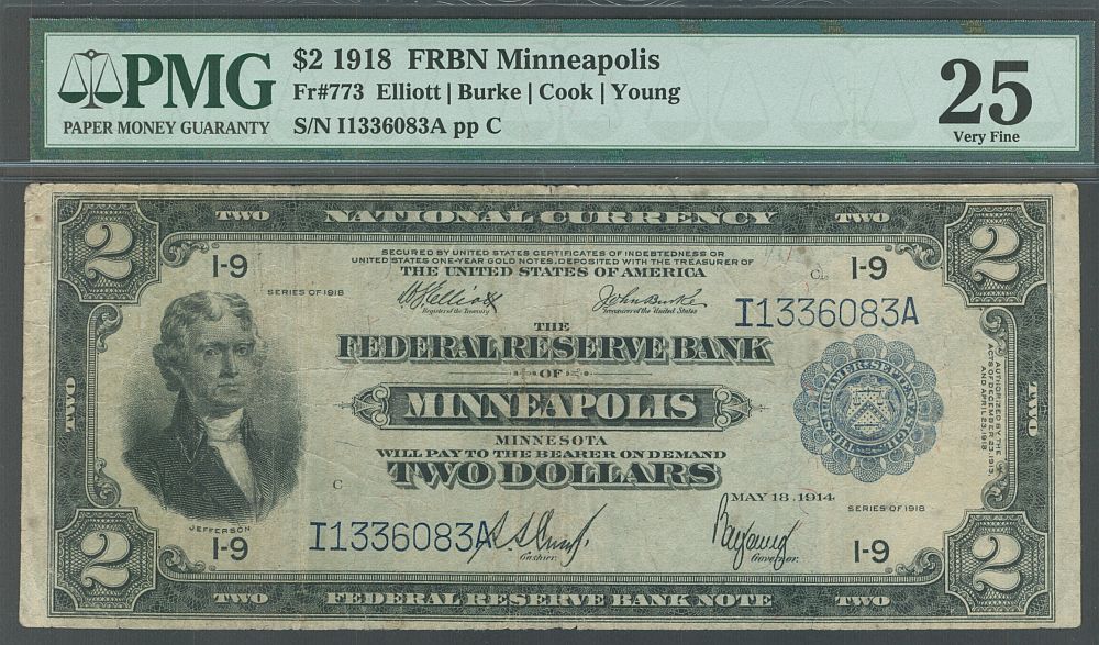 Fr.773, 1918 $2 Minneapolis FRBN "Battleship Note", I1336083A, Very ...
