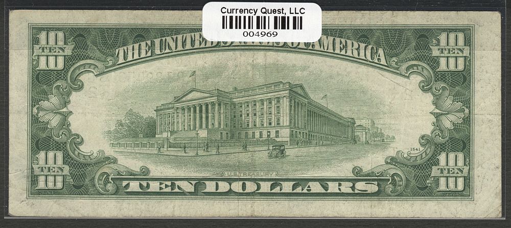 Front Misalignment Error, 1950A $10 FRN, F/VF