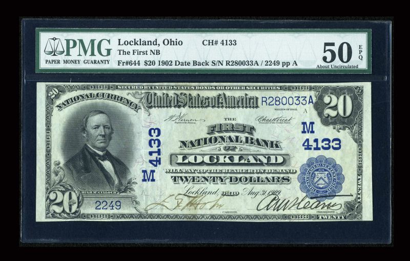 The First National Bank of Lockland, OH, Ch.#4133, 1902DB $20, PMG-50 EPQ