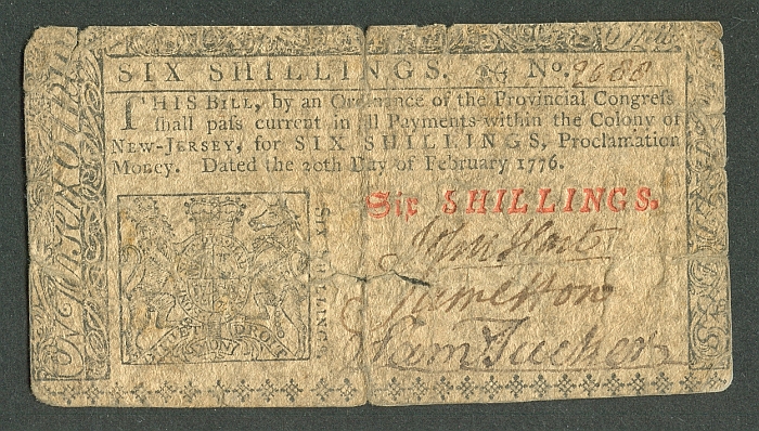 New Jersey, February 20, 1776 6 Shillings John Hart signed Note