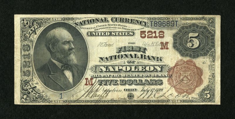 The First National Bank of Napoleon, Ohio, Ch.#5218 Serial No. 1 $5 ...