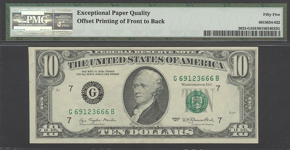 Offset Printing Error, 1977 $10 Chicago FRN, Fr.2023-G, G69123666B ...
