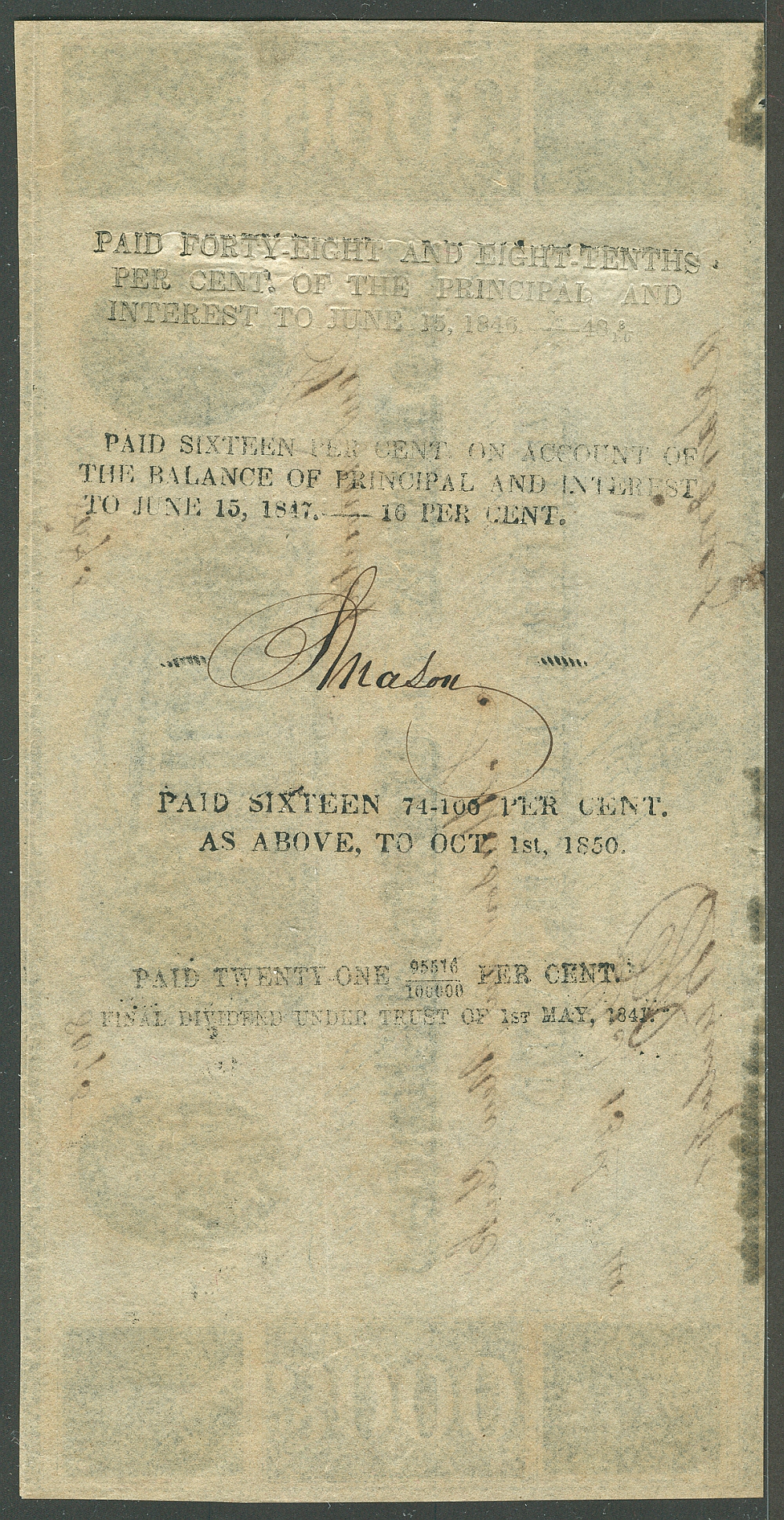 Third Bank of the United States Dec. 15th 1840 $3000 Serial No. 8075