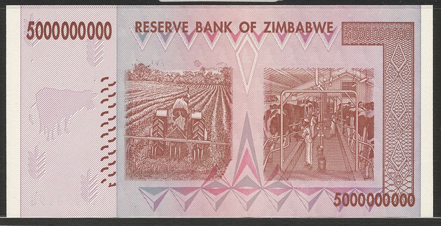 NEW - 2008 Reserve Bank of Zimbabwe $5,000,000,000 Note (Five Billion ...